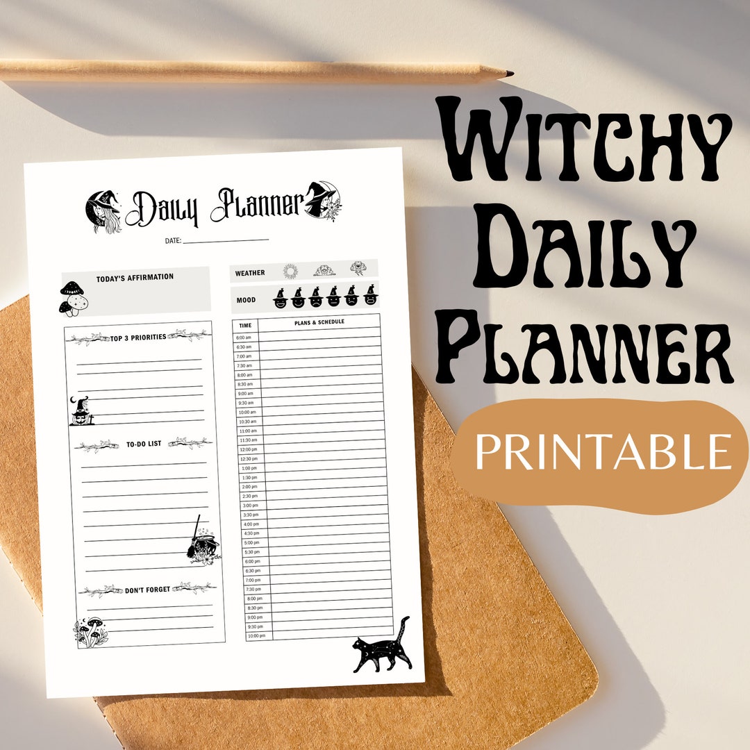 Witchy Daily Planner Printable Goth Planner Hourly Planner, Witch ...