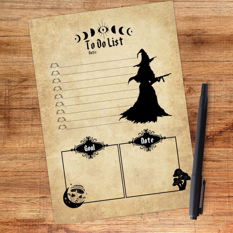 Gothic Witchy Daily to Do List Printable Pdf Goth Chore List, to Do ...