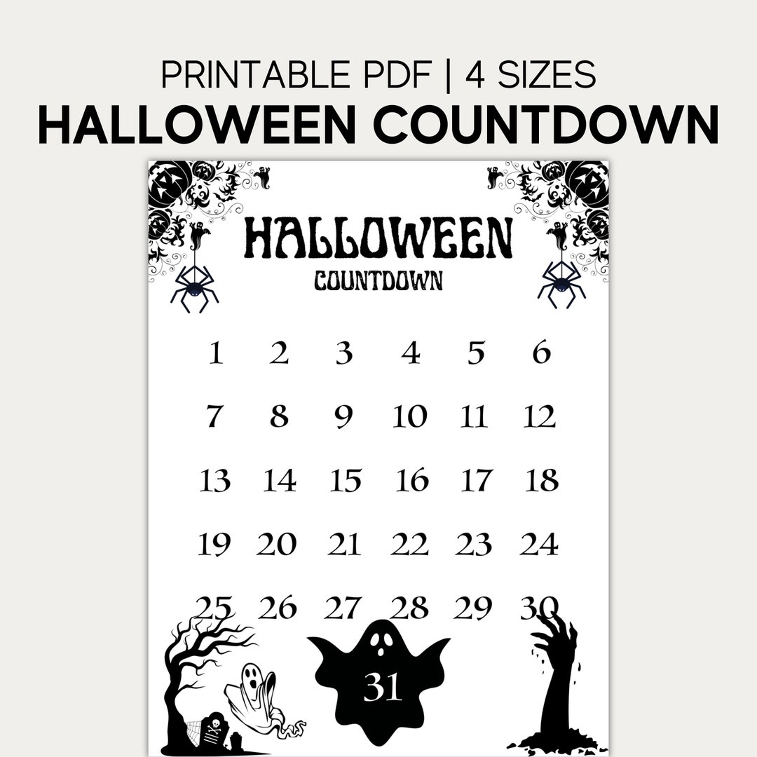 Halloween Countdown Calendar Printable Halloween Wall Art, Halloween ...