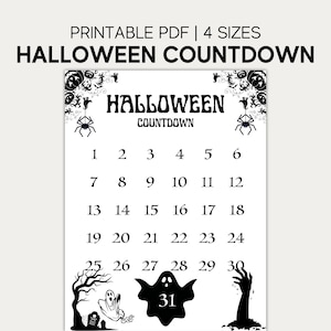 Halloween Countdown Calendar Printable Halloween Wall Art, Halloween ...