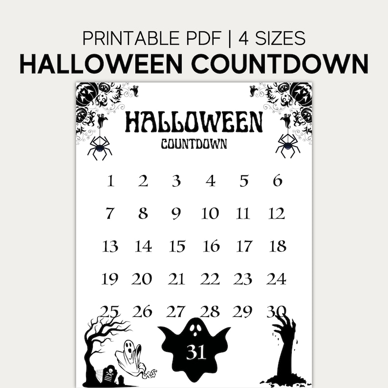 Halloween Countdown Calendar Printable Halloween Wall Art, Halloween ...