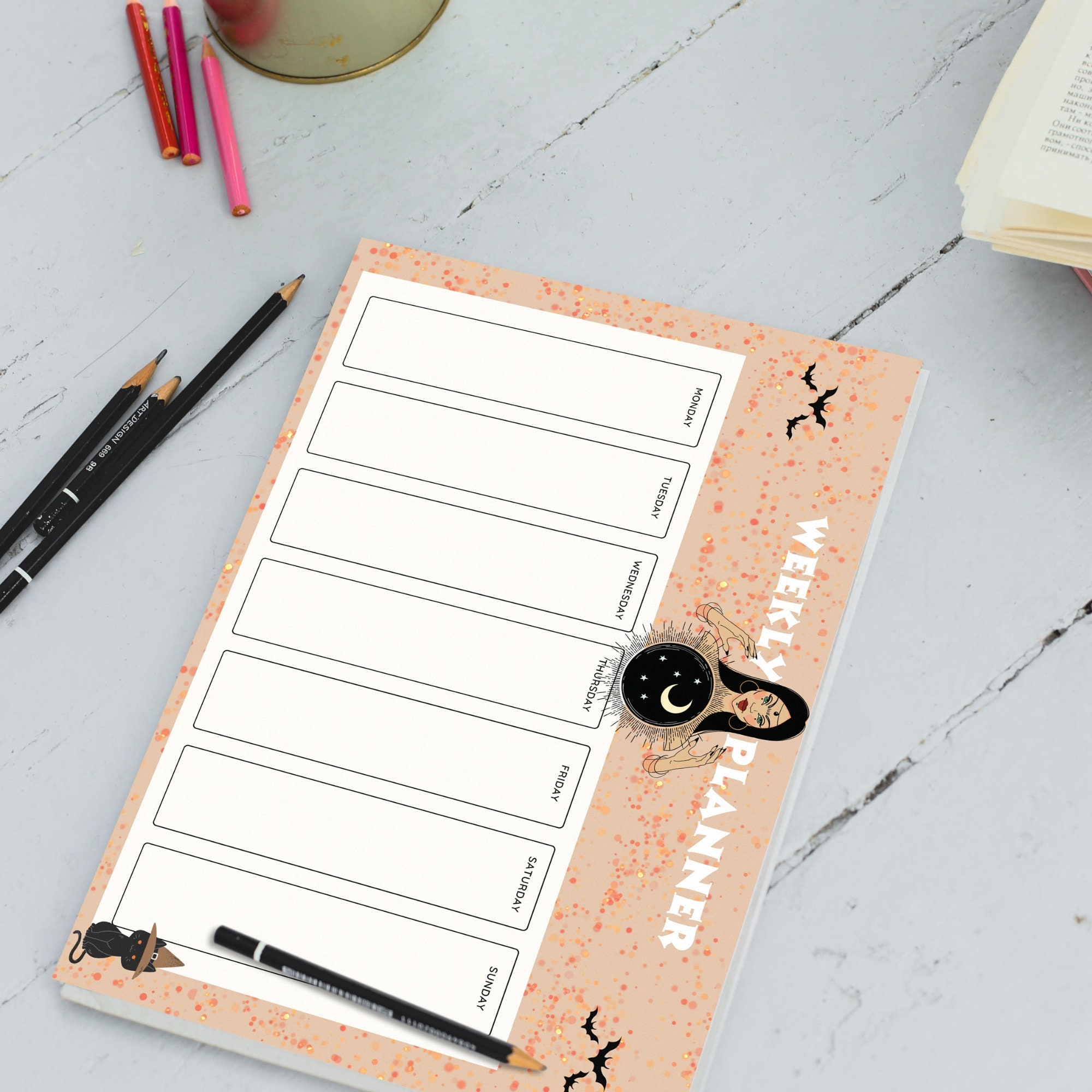 Witchy Weekly Planner Printable, Gothic Wiccan Design (PDF) - Etsy