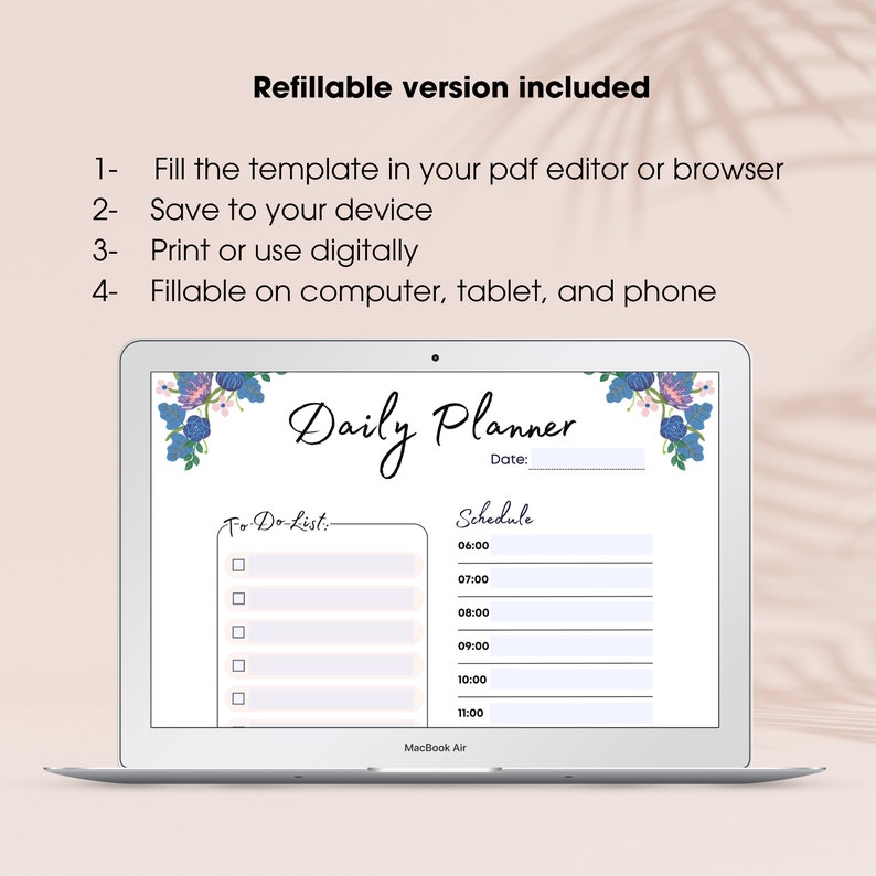Floral Daily Planner Printable Fillable Pdf Daily Checklist - Etsy