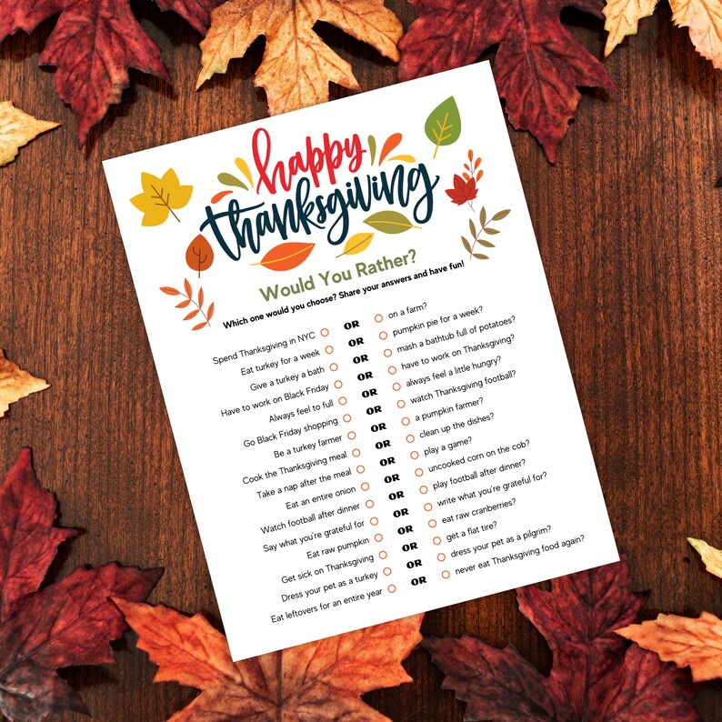 Friendsgiving Games Printable Thanksgiving Would You Rather ...