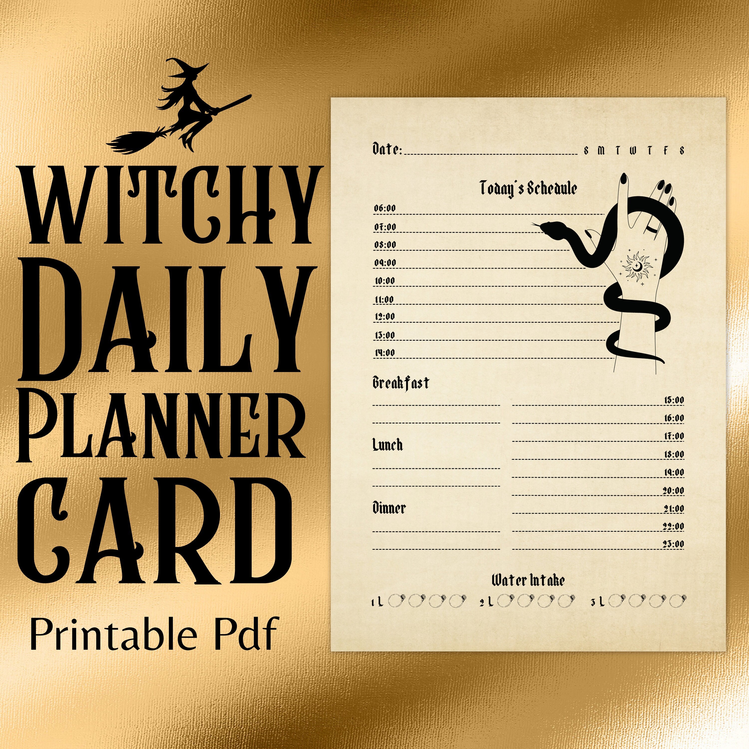 Goth Witchy Daily Planner Card, Printable Hourly Schedule (PDF) - Etsy