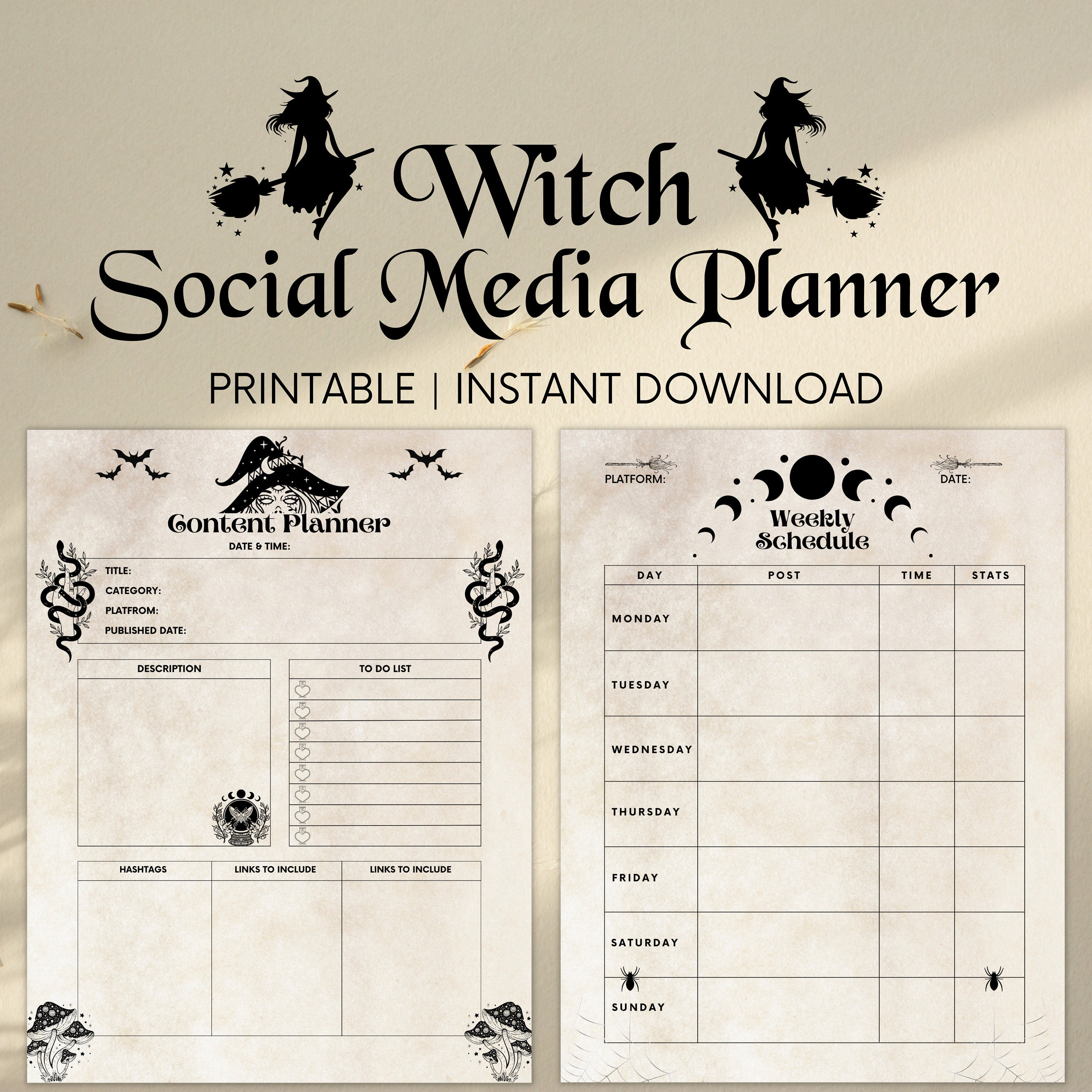 Gothic Witch Social Media Planner, Printable Content Organizer (A4 A5 ...