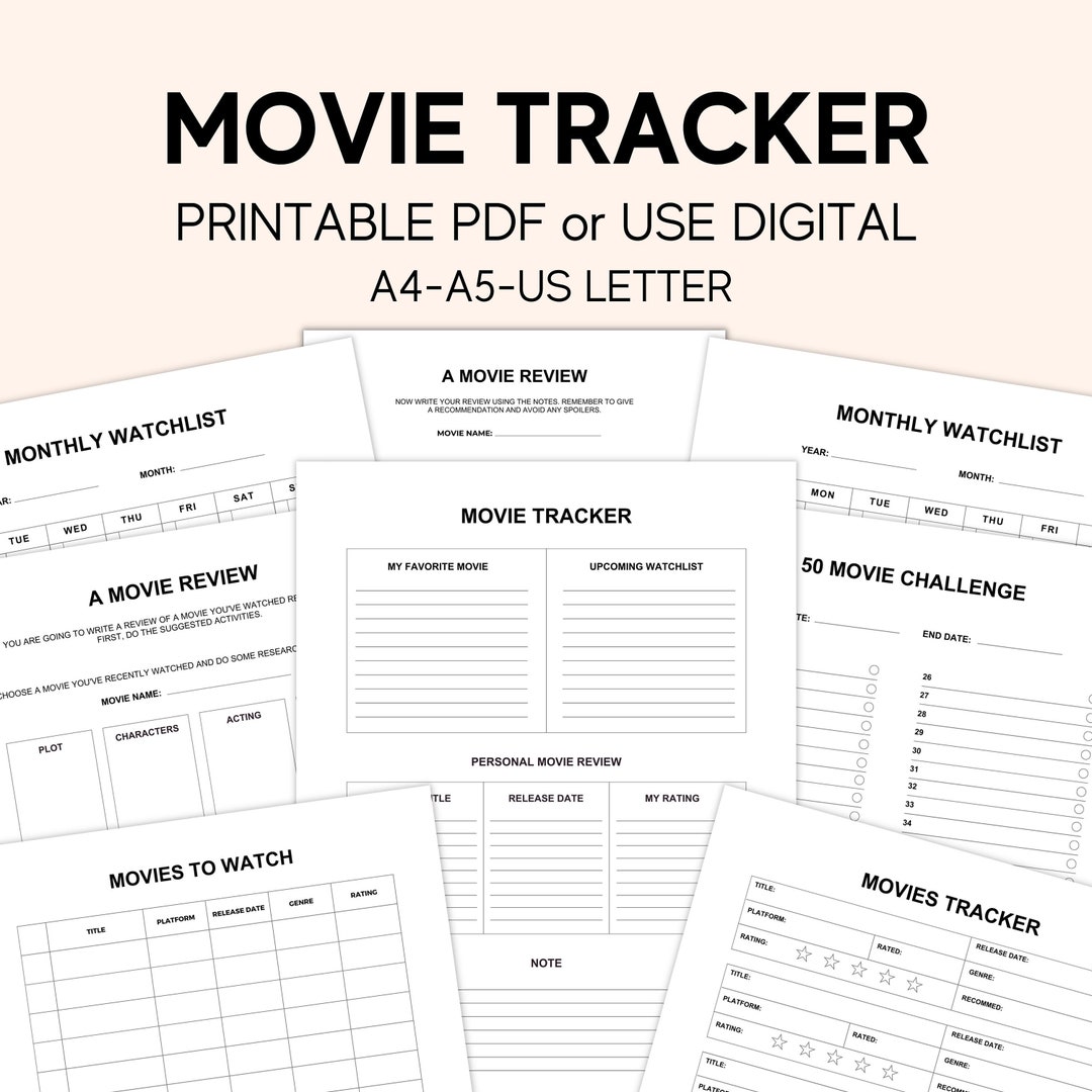 Minimal Movie Tracker Printable PDF Movie Challenge Printable, Movies ...