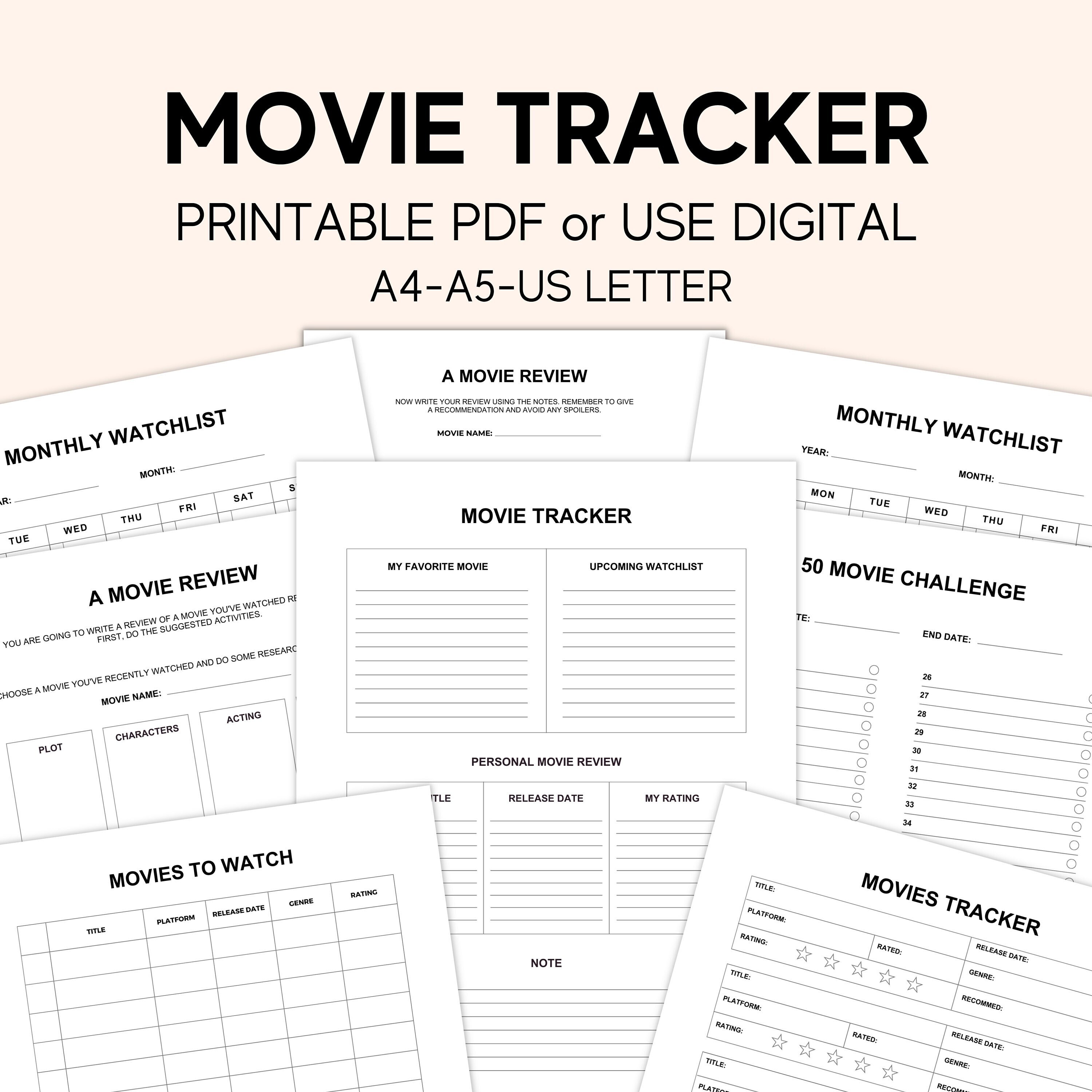 Minimal Movie Tracker Printable PDF Movie Challenge Printable, Movies ...