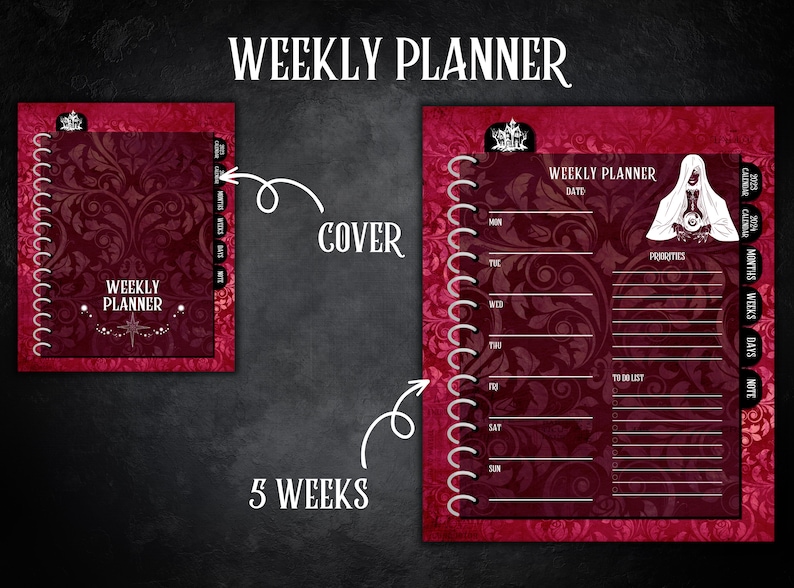 Magenta & Black Witchy DIGITAL Planner Gothic Monthly Planner, Spooky ...