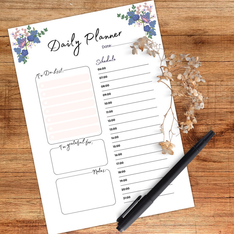 Floral Daily Planner Printable Fillable Pdf Daily Checklist - Etsy