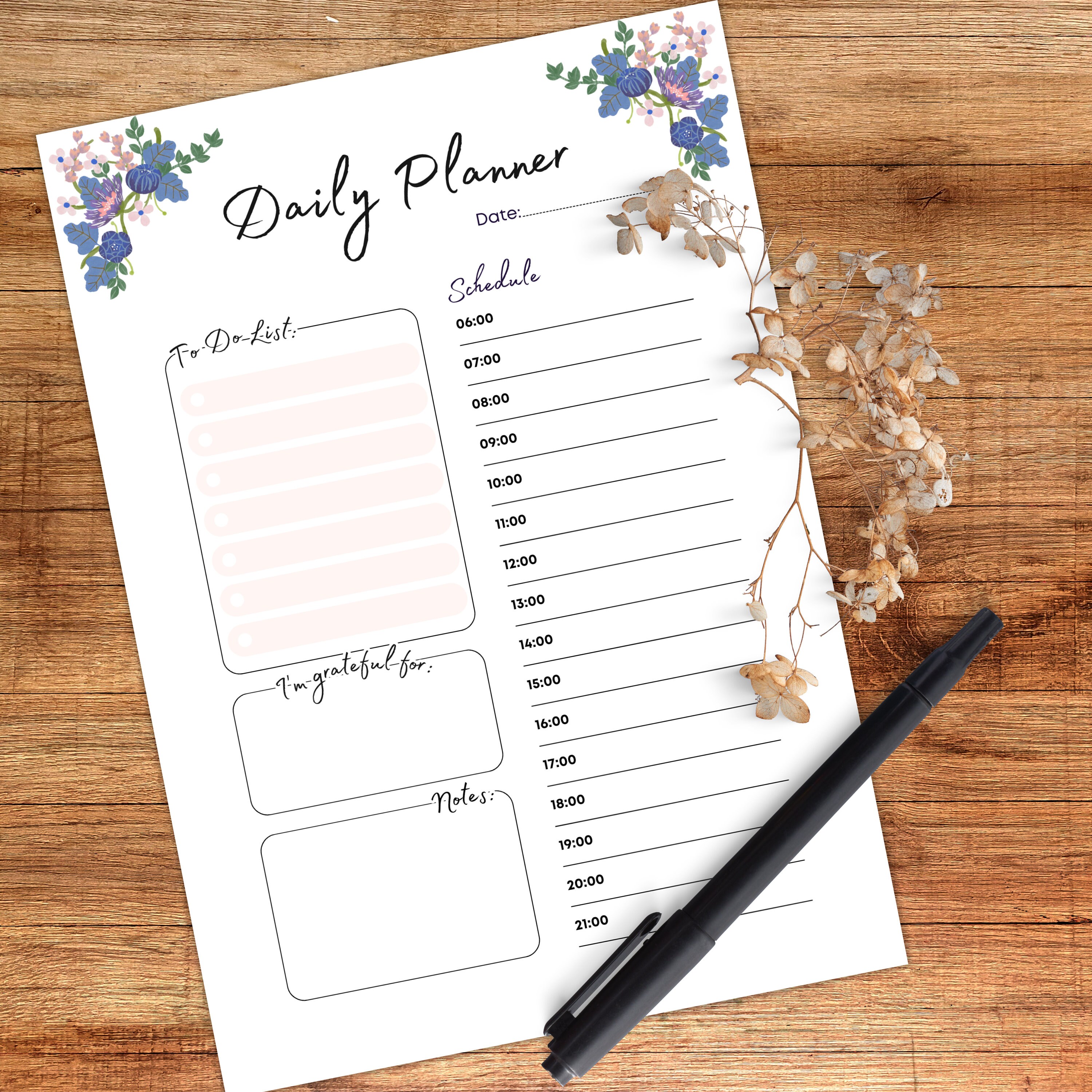Floral Daily Planner Printable Fillable Pdf Daily Checklist - Etsy