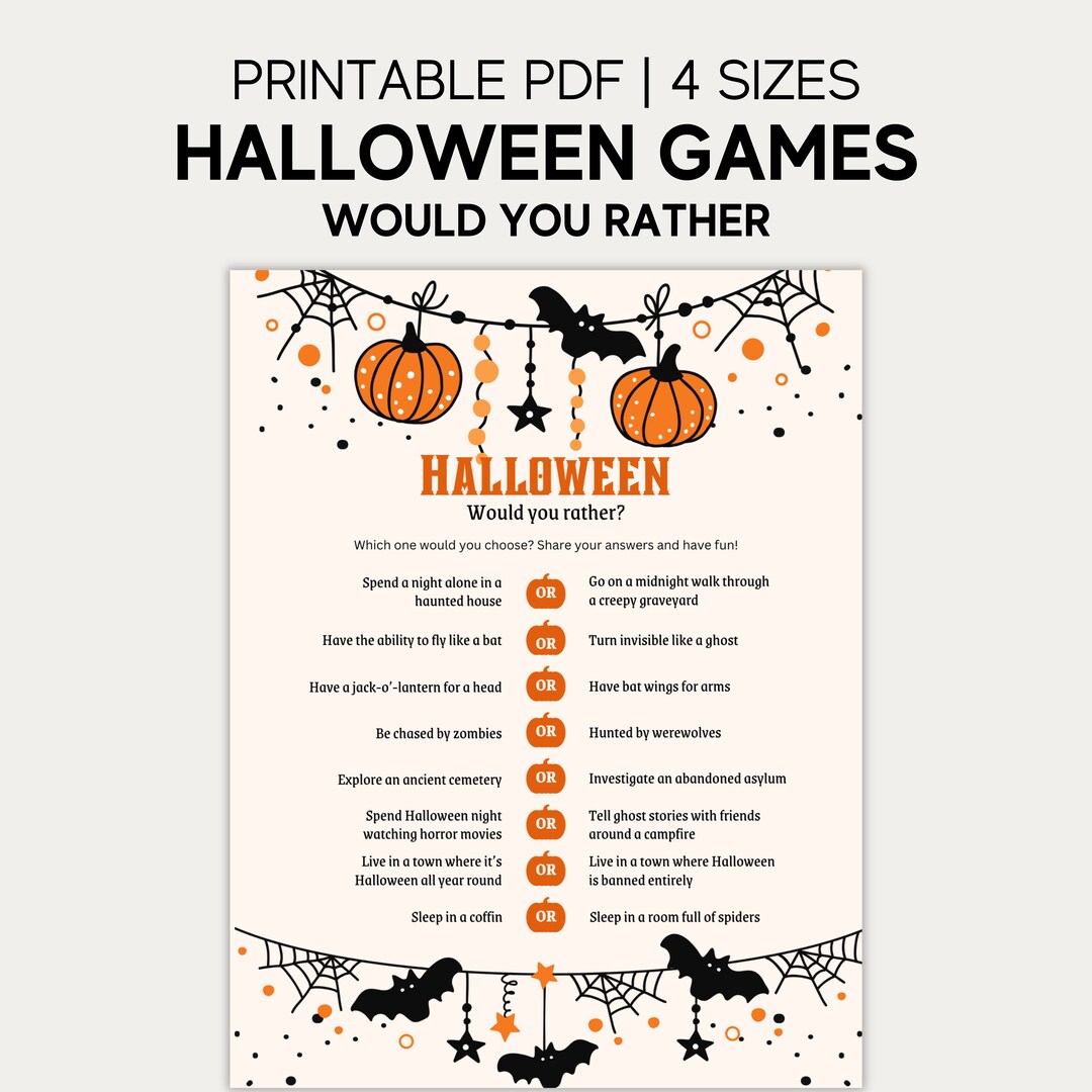 Halloween Party Games Would You Rather This or That Party, Trivia ...