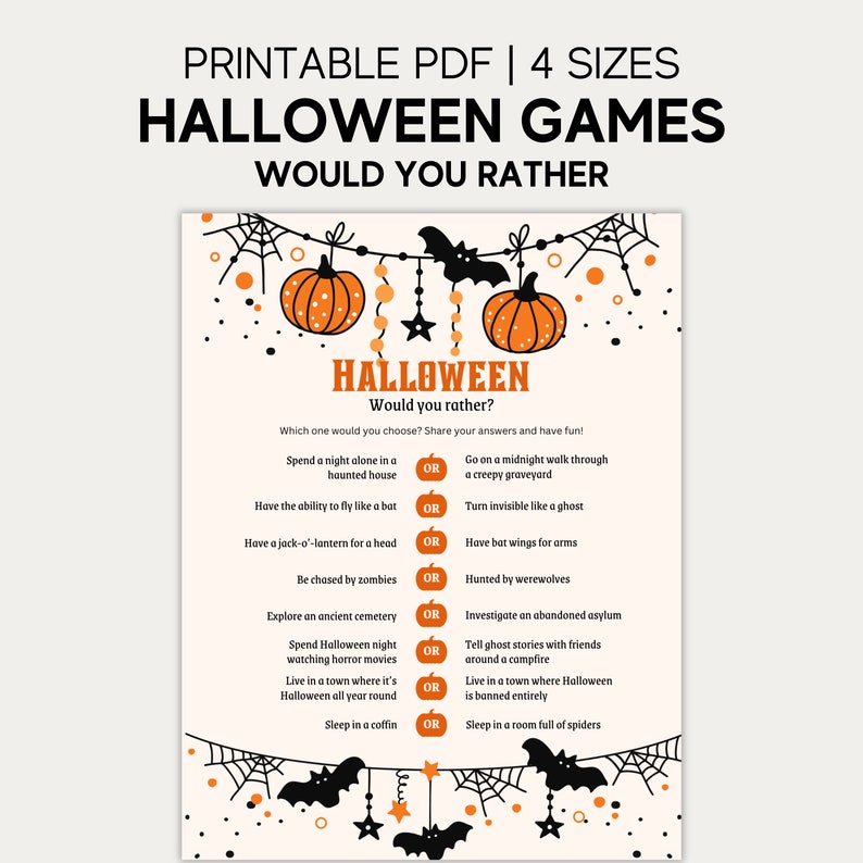 Halloween Party Games Would You Rather This or That Party, Trivia ...