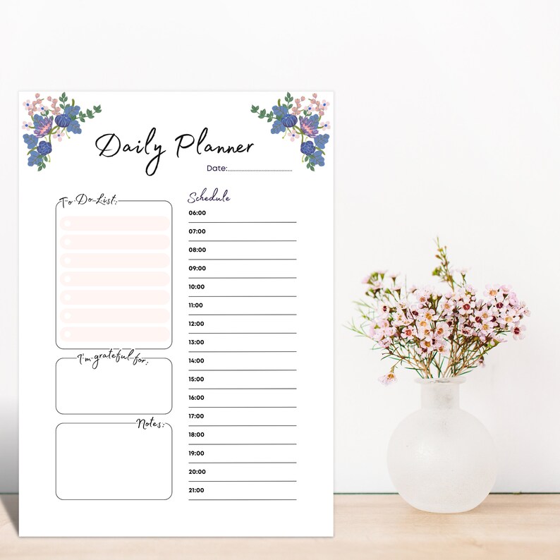 Floral Daily Planner Printable Fillable Pdf Daily Checklist - Etsy
