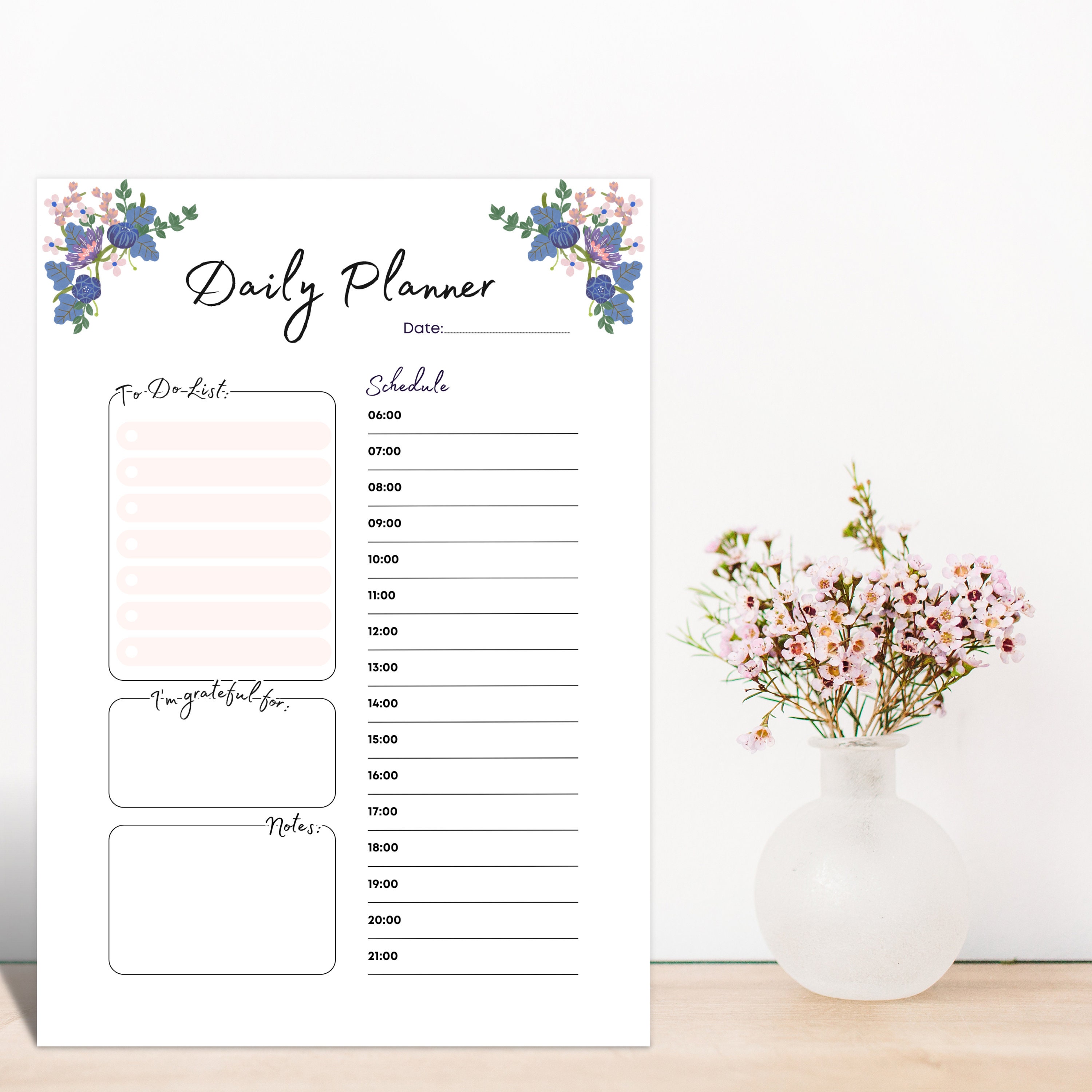Floral Daily Planner Printable Fillable Pdf Daily Checklist - Etsy