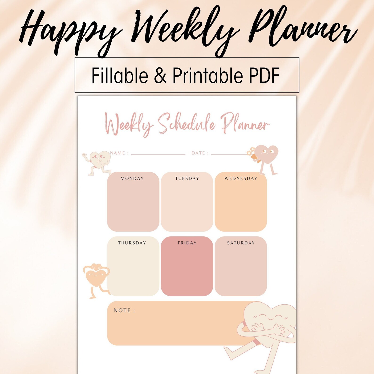 Fillable & Printable Happy Weekly Planner Happy Planner Insert, Weekly ...