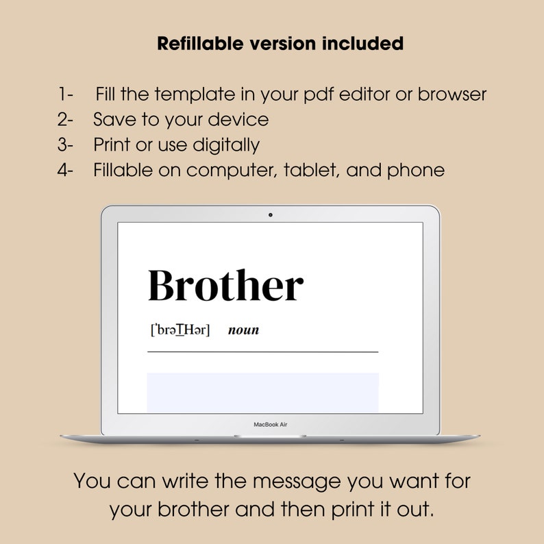 Brother Definition Card Printable Fillable PDF Greeting Card, Gifts for ...
