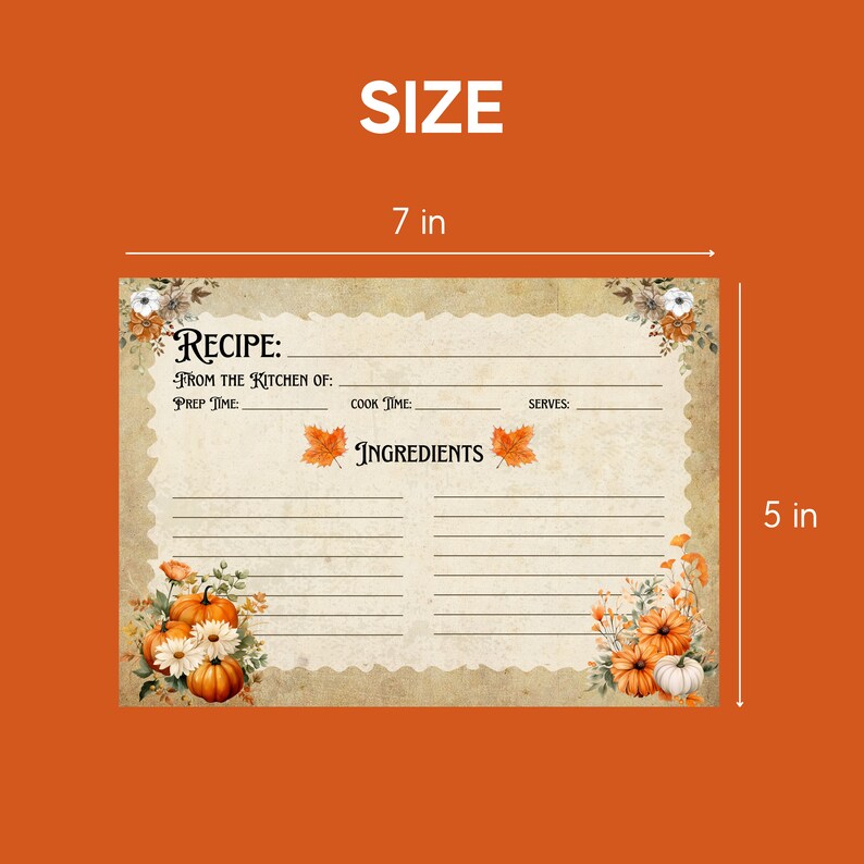 Fall Blank Recipe Card Template Printable Recipe Binder Kit, Autumn ...