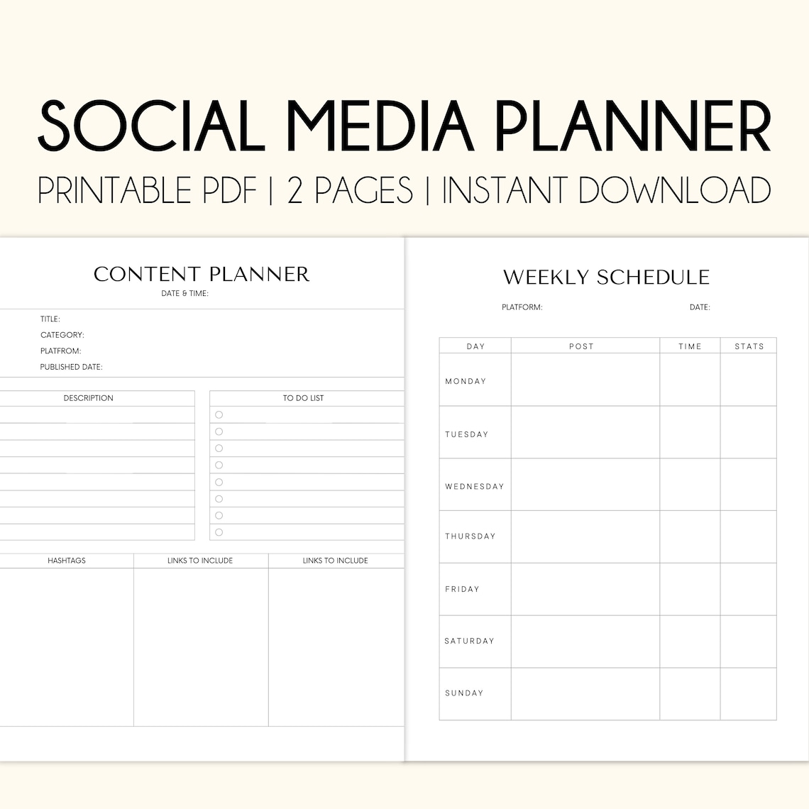 Minimal Content Planner Social Media Planner Printable Social - Etsy