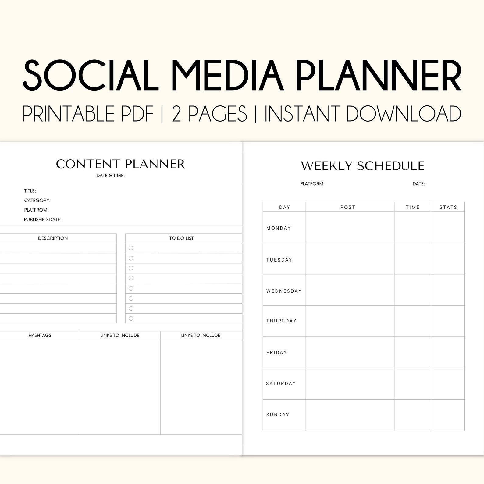 Minimal Content Planner Social Media Planner Printable, Social Media ...