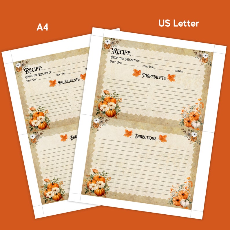 Fall Blank Recipe Card Template Printable Recipe Binder Kit, Autumn ...