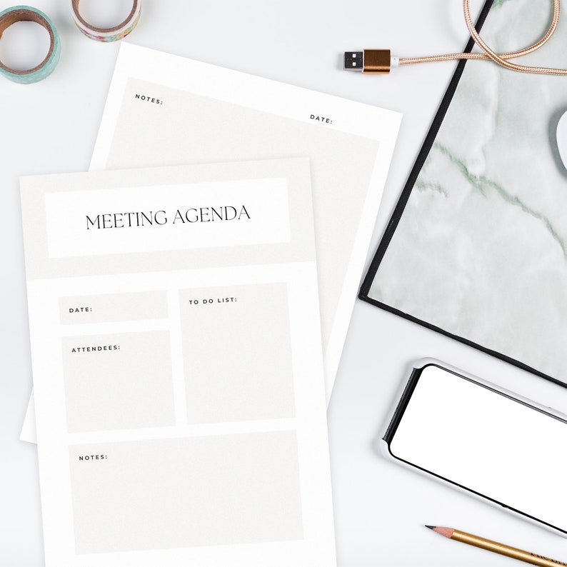 Minimalist A4 Us Letter Meeting Agenda Meeting Notes Printable, Meeting ...