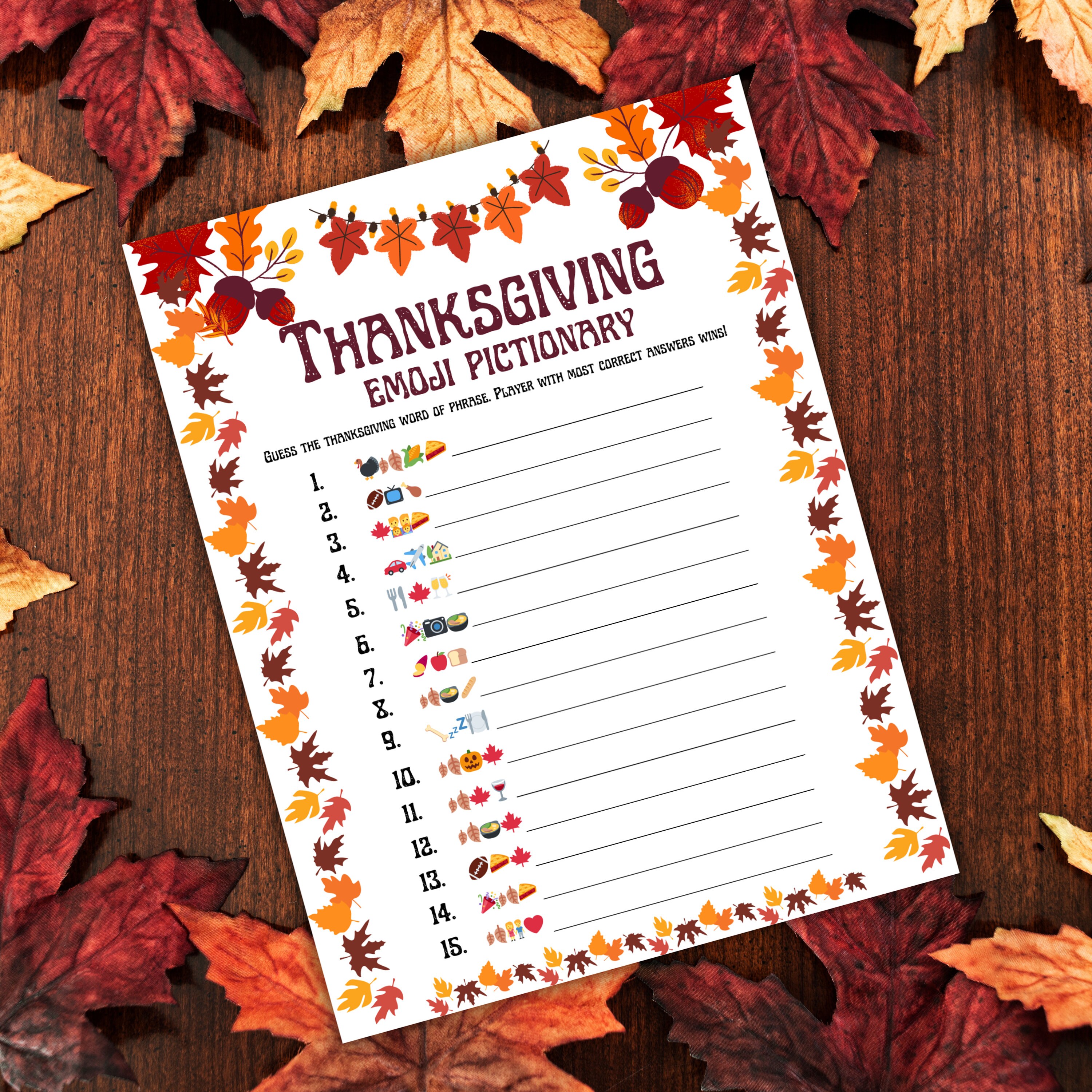 Thanksgiving Emoji Game, Printable Thanksgiving Games for Kids Adults ...
