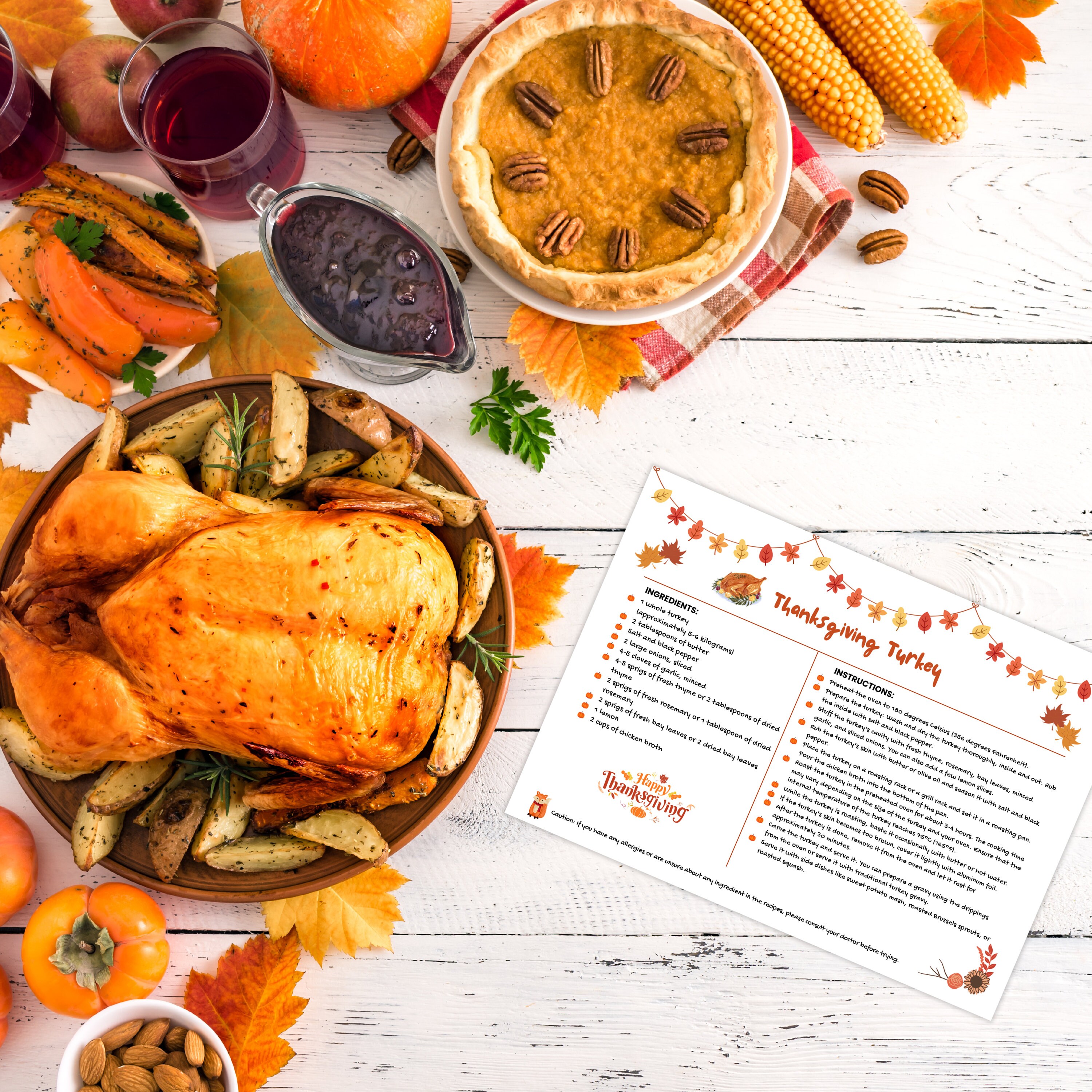 20 Thanksgiving Recipe Card Autumn Recipe Card Fall Recipe Card ...