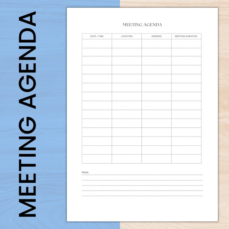Printable & Fillable Meeting Agenda Meeting Notes Printable, Meeting ...