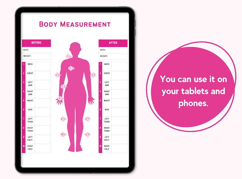 Hot Pink Body Measurement Chart Body Measurements Tracker - Etsy