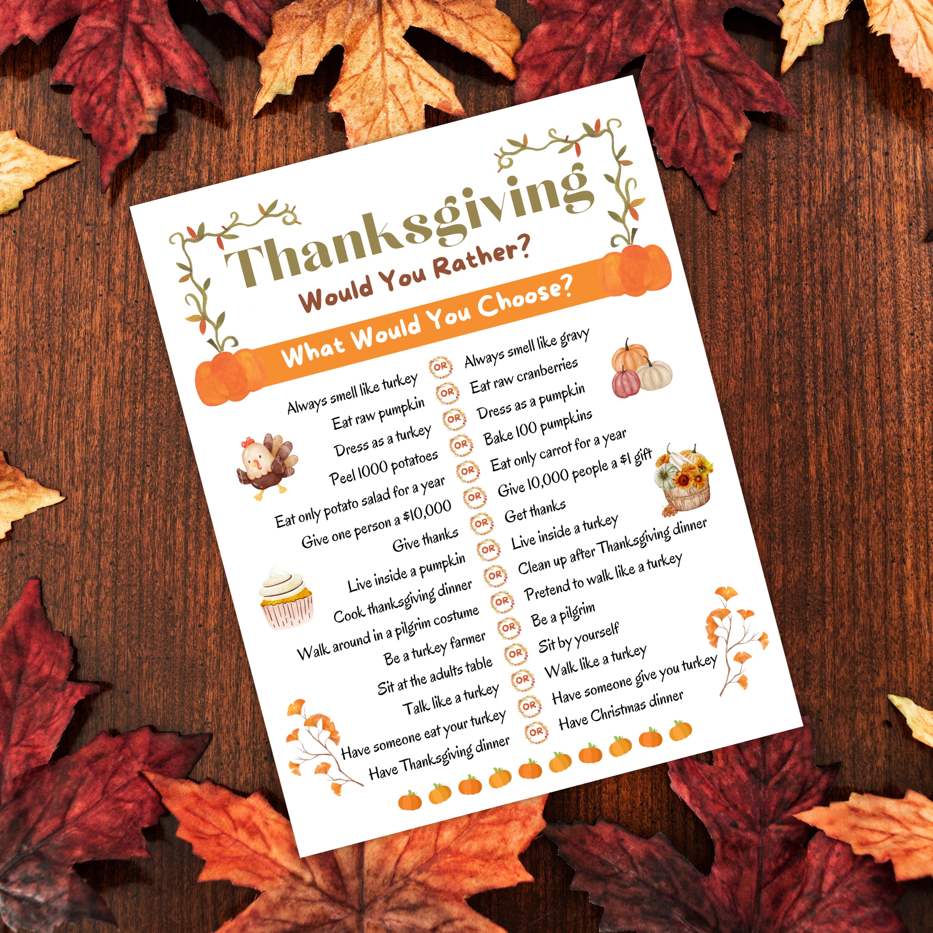 Thanksgiving Would You Rather Printable Thanksgiving Games ...
