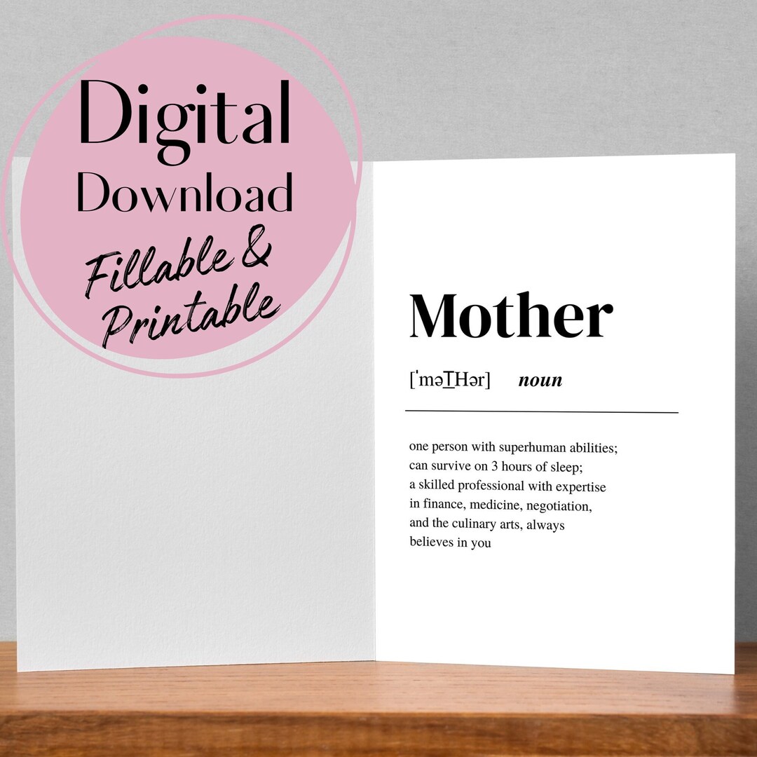 Mother Definition Card Print & Fillable Pdf Mother's Day - Etsy