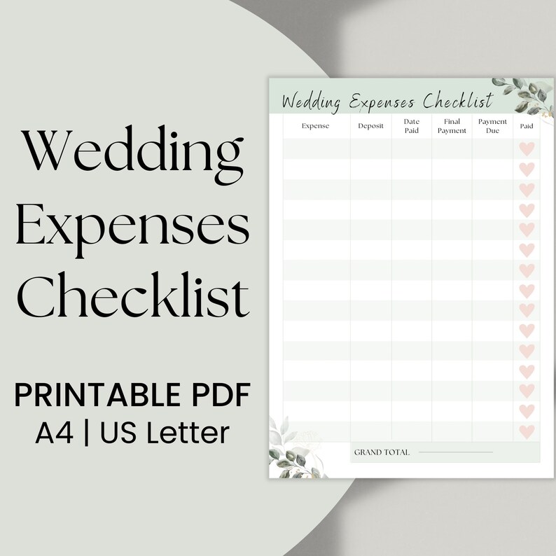 Wedding Planning Expenses Checklist Printable Pdf Wedding Registry ...