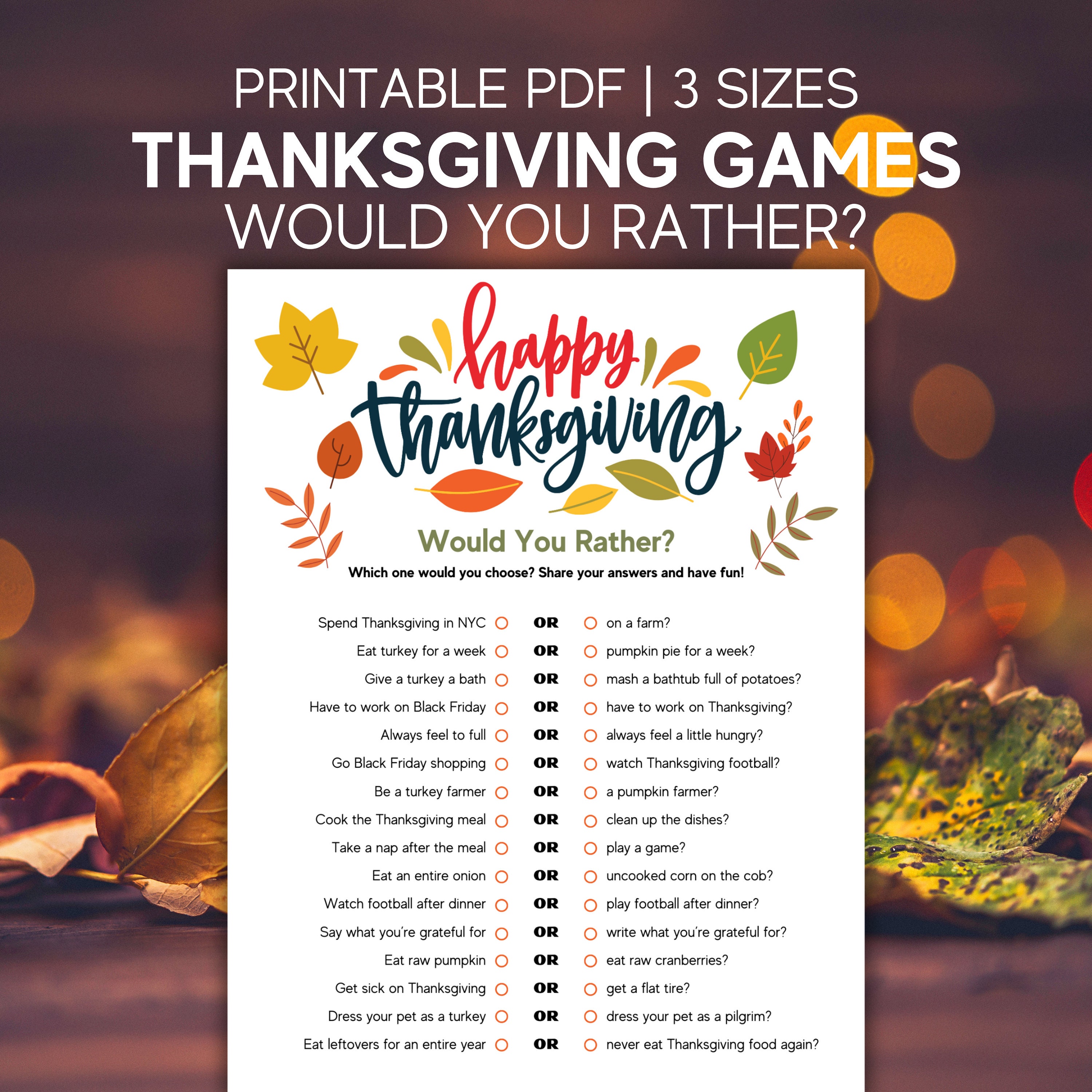 Friendsgiving Games Printable Thanksgiving Would You Rather ...