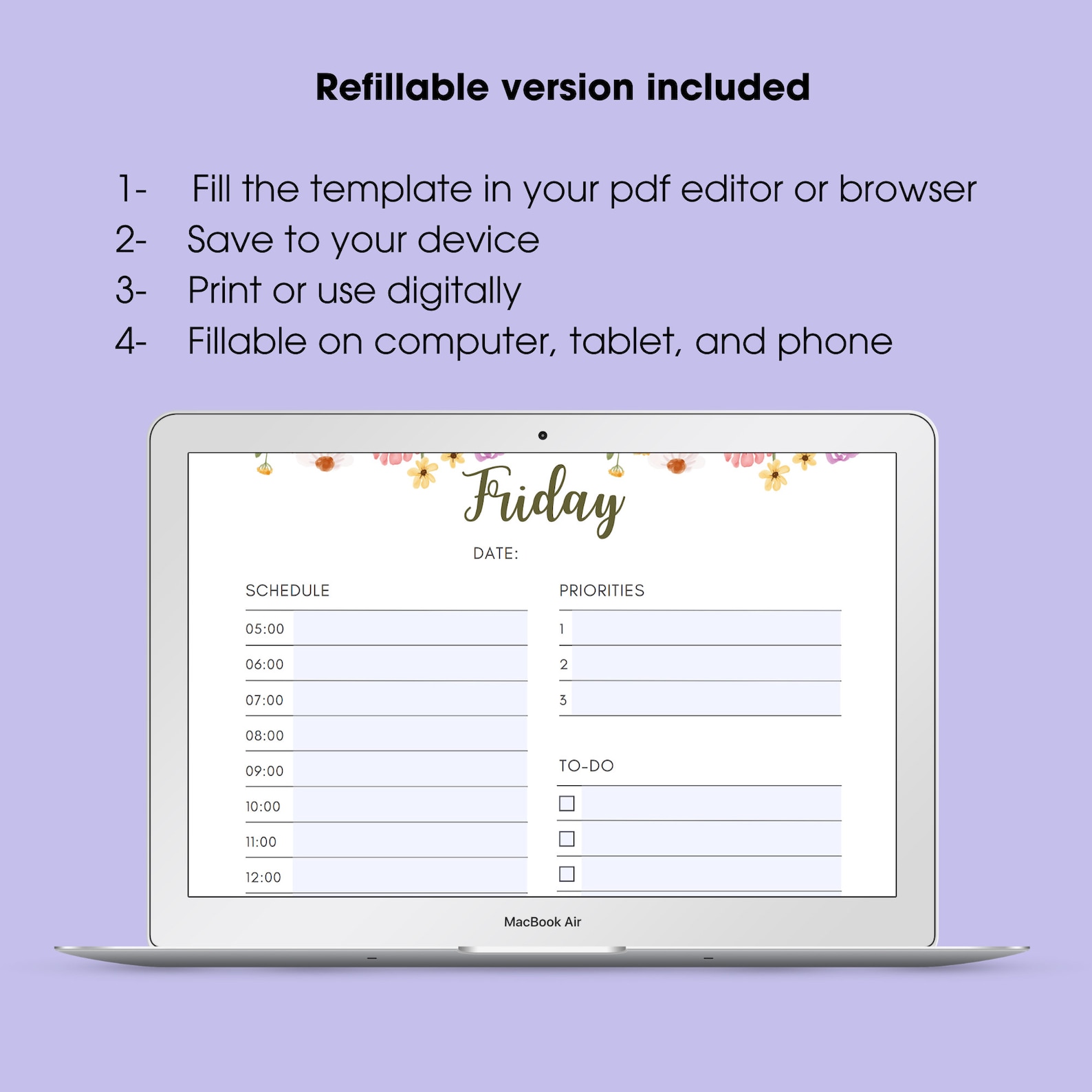 Colorful Floral Daily Planner Fillable Printable Daily Planner Pdf ...