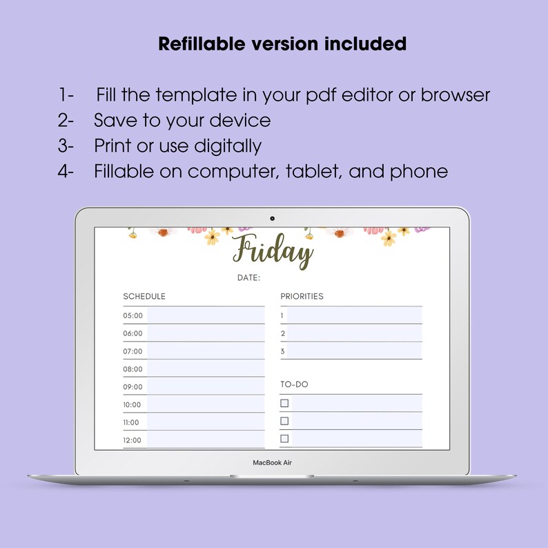 Colorful Floral Daily Planner Fillable Printable Daily Planner Pdf ...