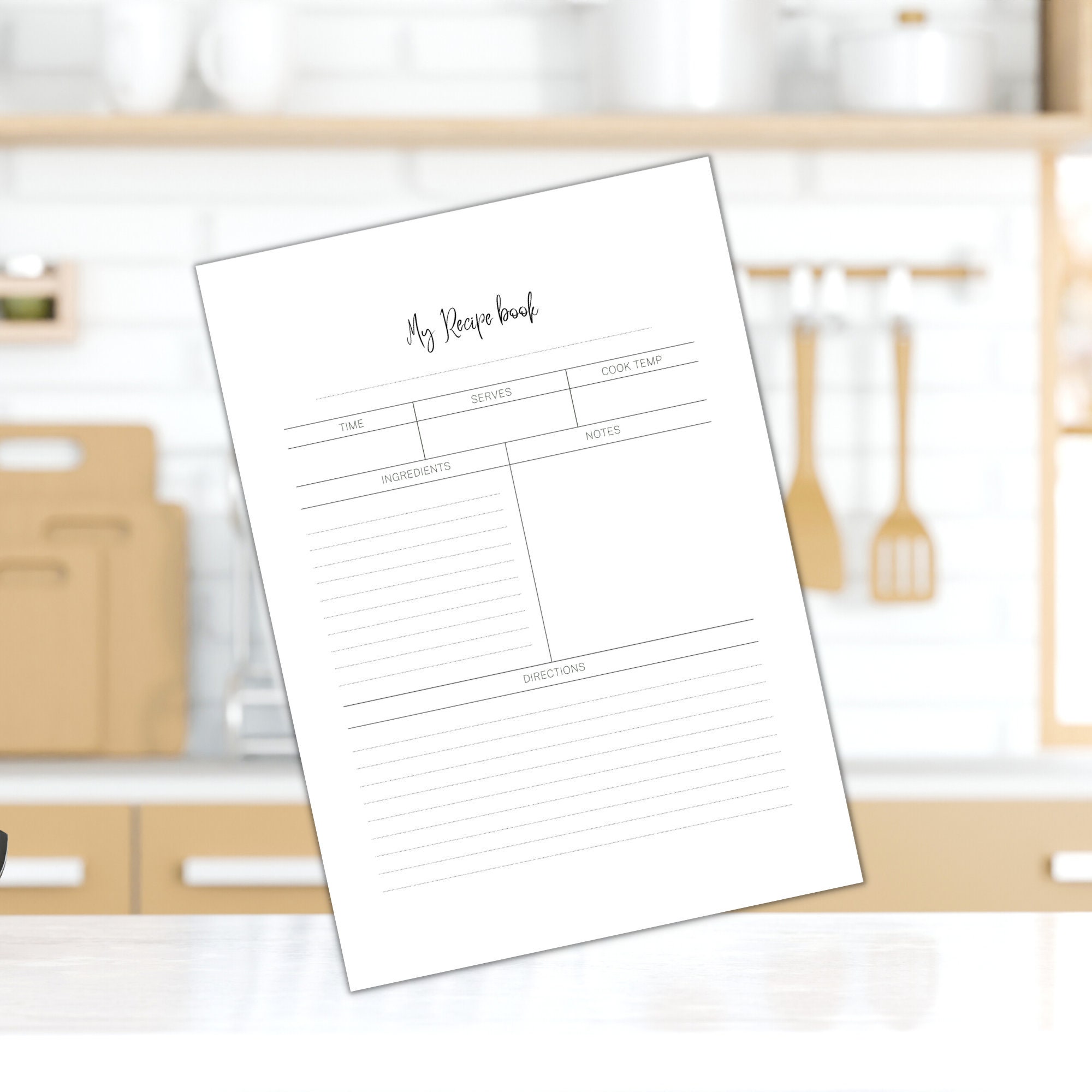 Minimal Recipe Template Printable, Blank Fillable Recipe Page, Digital ...