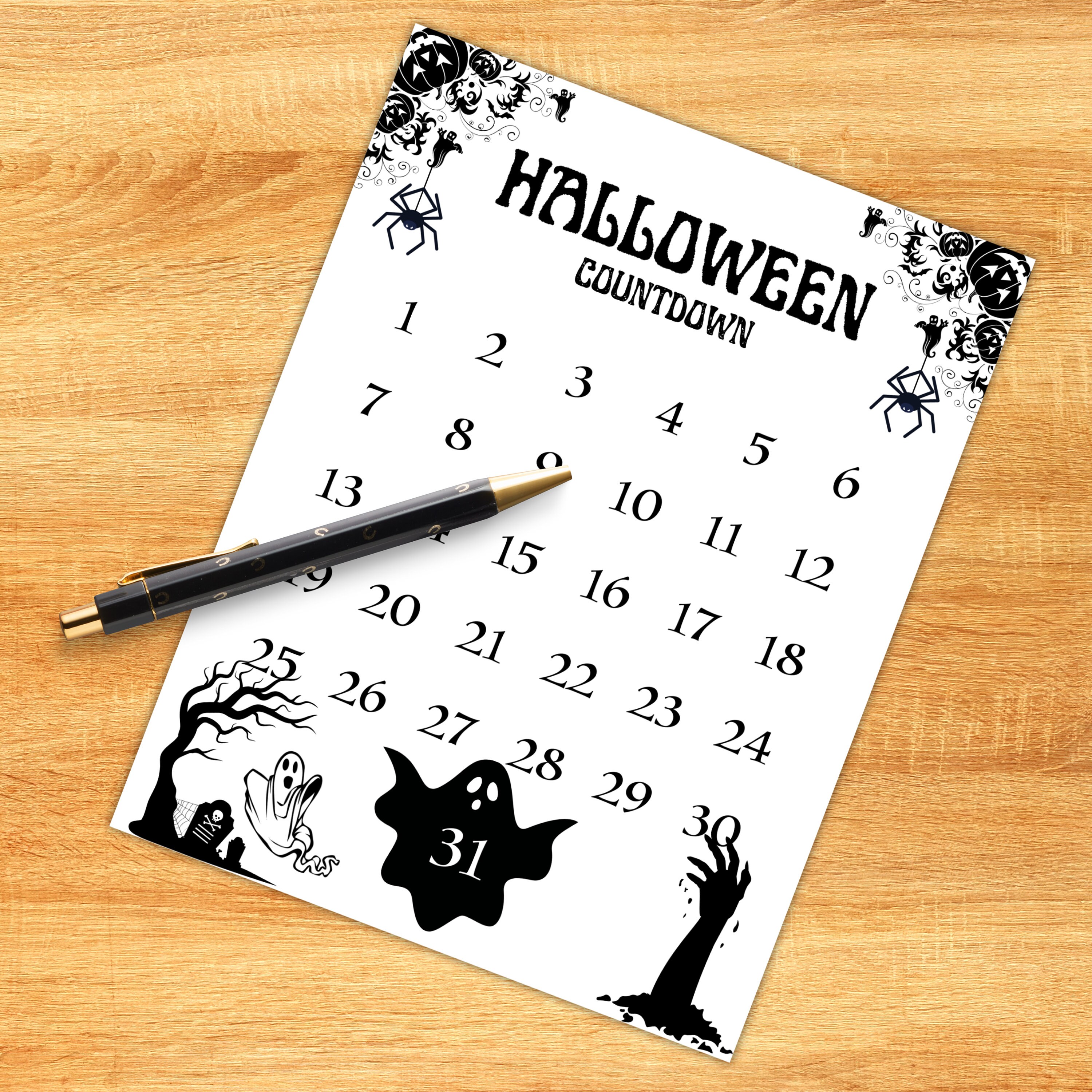 Halloween Countdown Calendar Printable Halloween Wall Art, Halloween ...