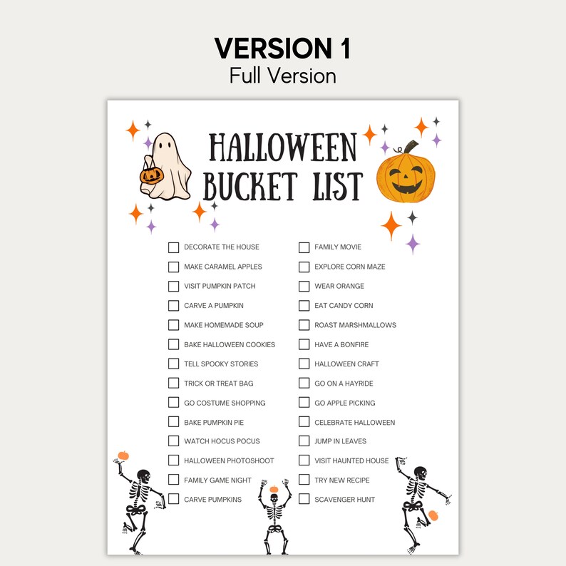 Cute Halloween Bucket List Printable Halloween Activities, Halloween ...
