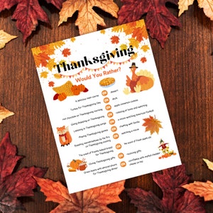 Thanksgiving Would You Rather Printable Friendsgiving Games, Family ...