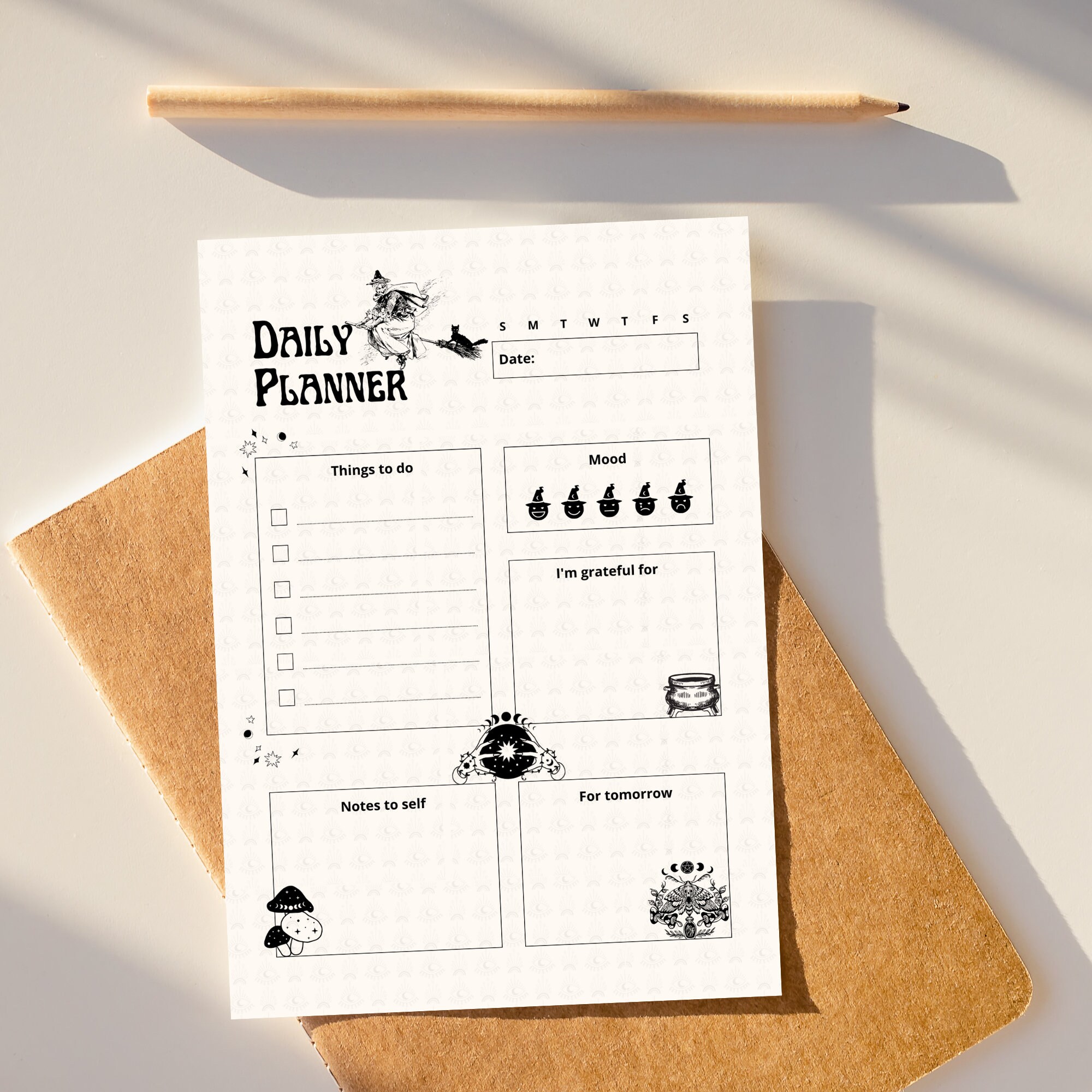 Witchy Daily Planner, Printable & Fillable Gothic Planner Witch Planner ...