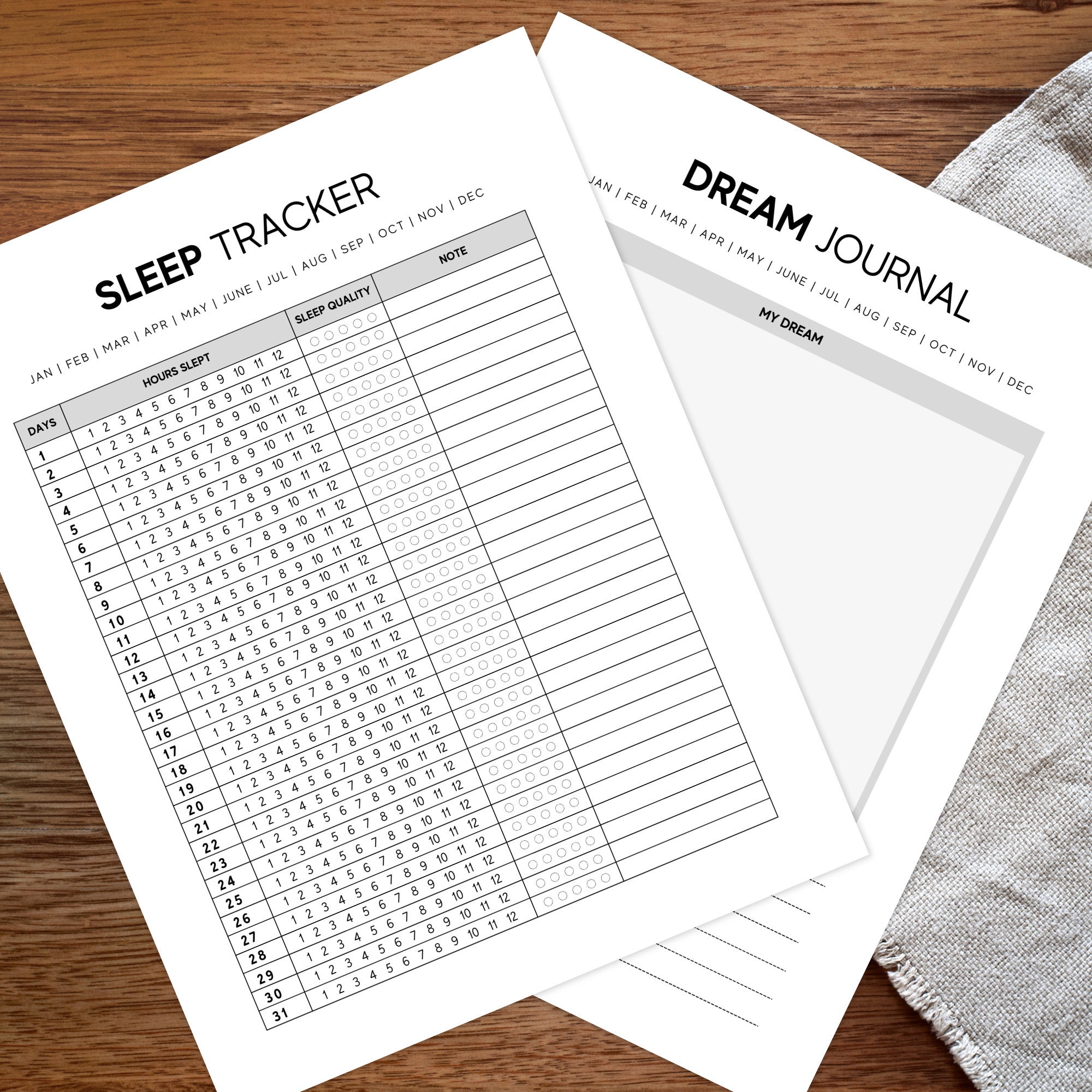 Minimal Monthly Sleep Tracker Printable Sleep Log, Sleep Diary, Sleep ...