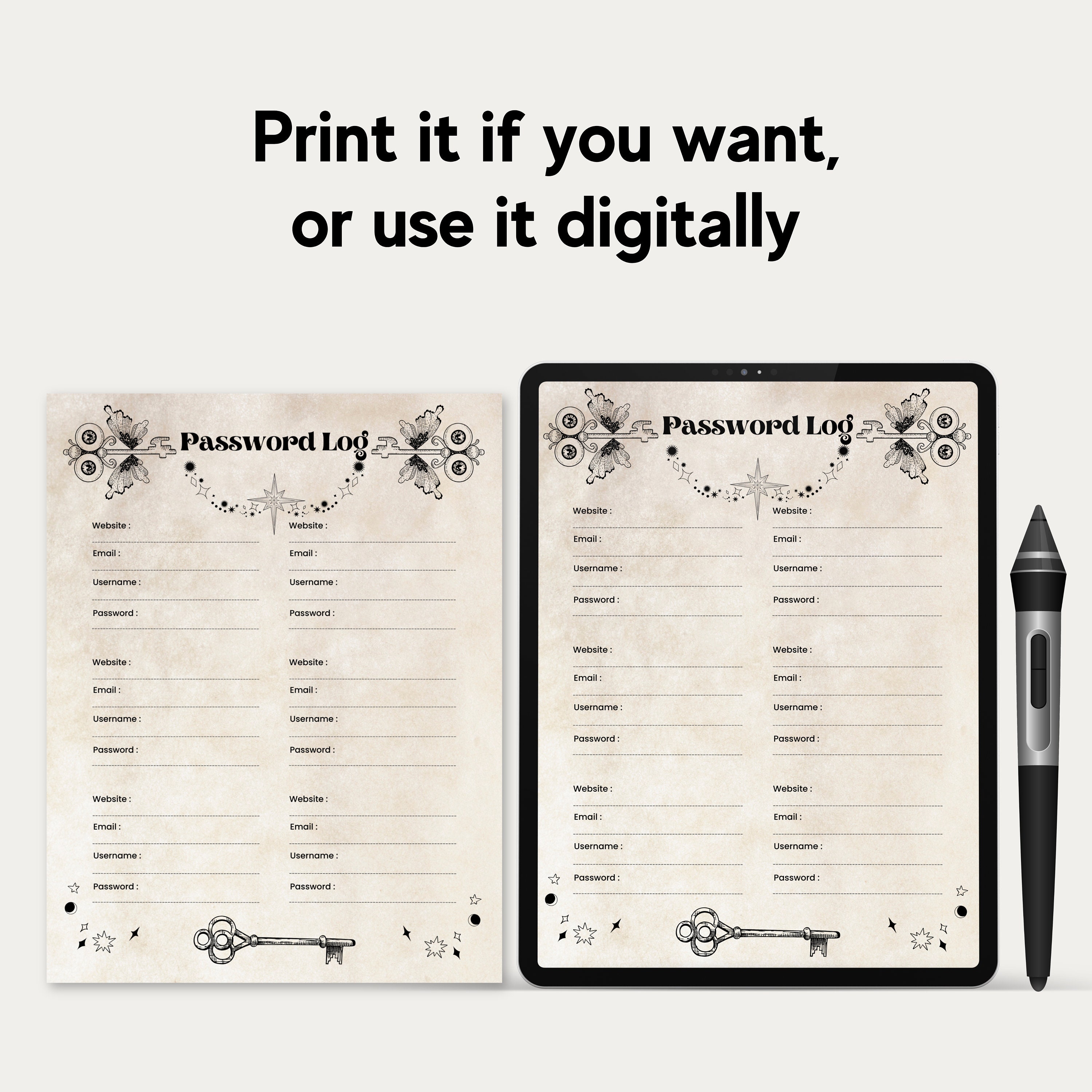 Gothic Witchy Password Log Printable Digital Password Tracker, Goth ...