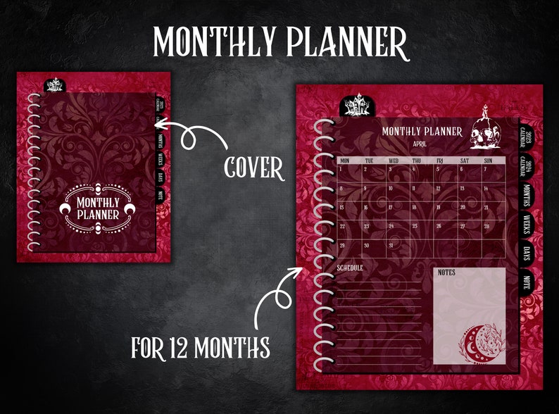 Magenta & Black Witchy DIGITAL Planner Gothic Monthly Planner, Spooky ...