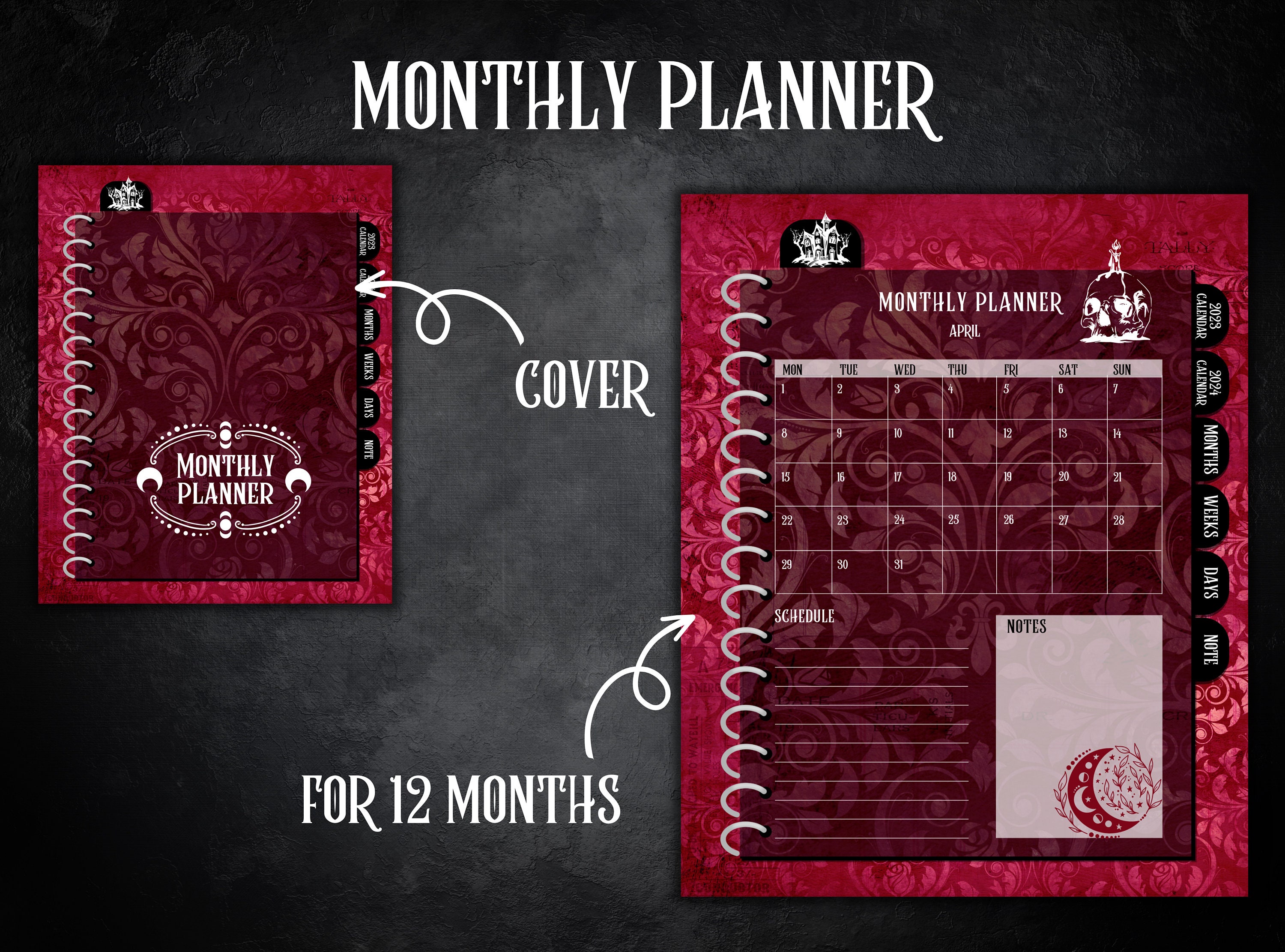 Magenta & Black Witchy DIGITAL Planner Gothic Monthly Planner, Spooky ...