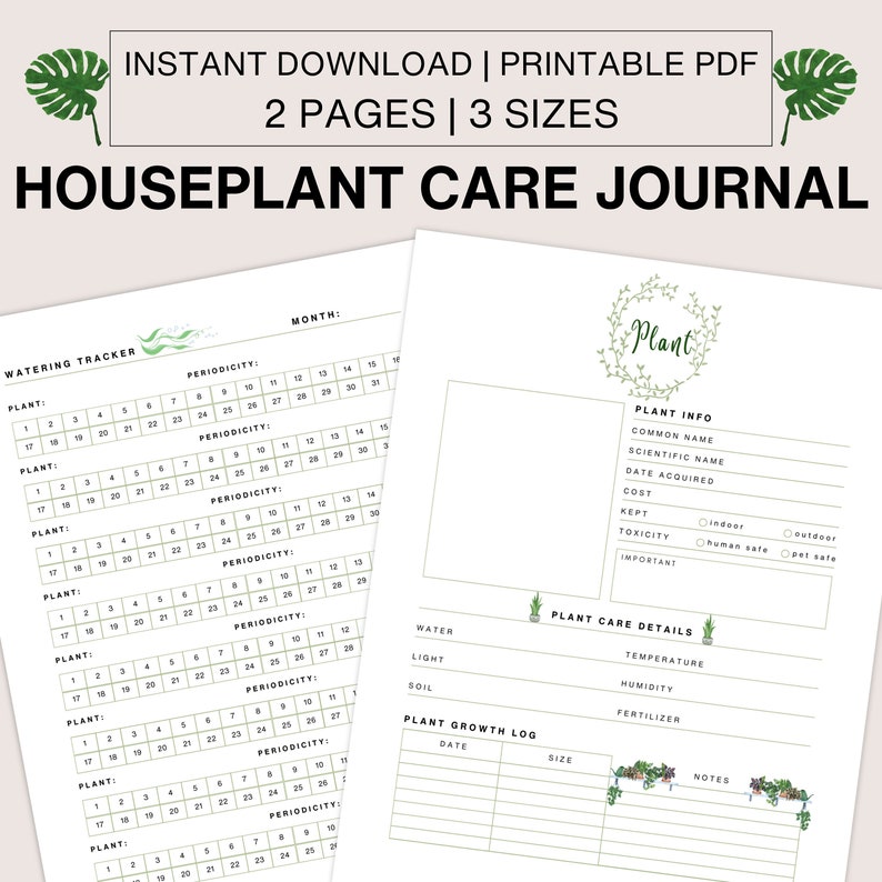 Plant Care Tracker Printable Watering Planner Template, Houseplant Info ...