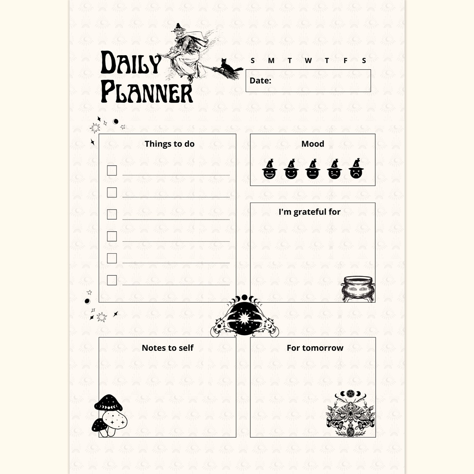 Witchy Daily Planner, Printable & Fillable Gothic Planner Witch Planner ...