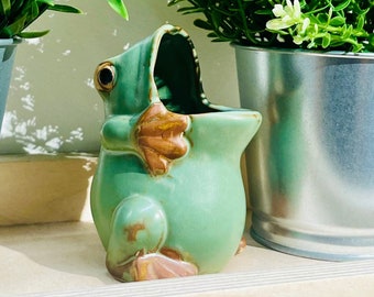 Vintage Ceramic Frog Planter Lily Pad Cute - Etsy