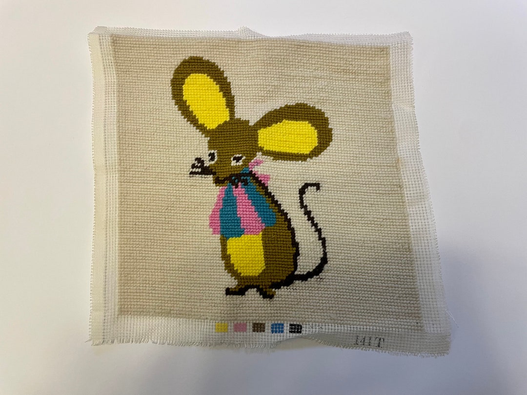 Vintage Mouse Needlepoint . Cottagecore Wall Decor. Mid Century Kids ...