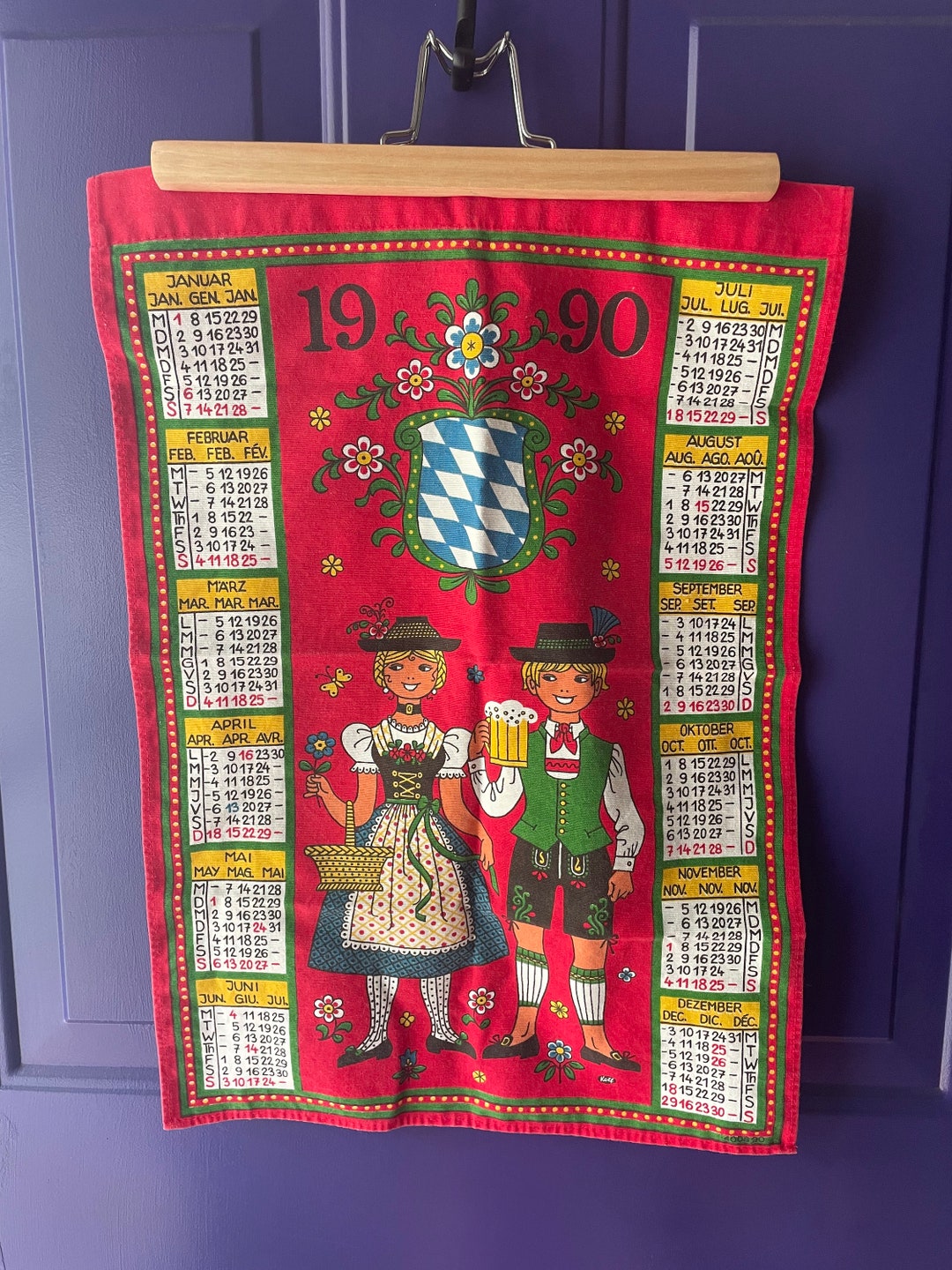 Vintage 1990 Calendar Tea Towel. 90s Home Decor - Etsy